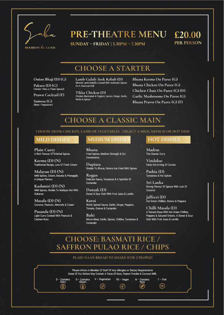 Pre Theatre Special - Saba Maison de Luxe