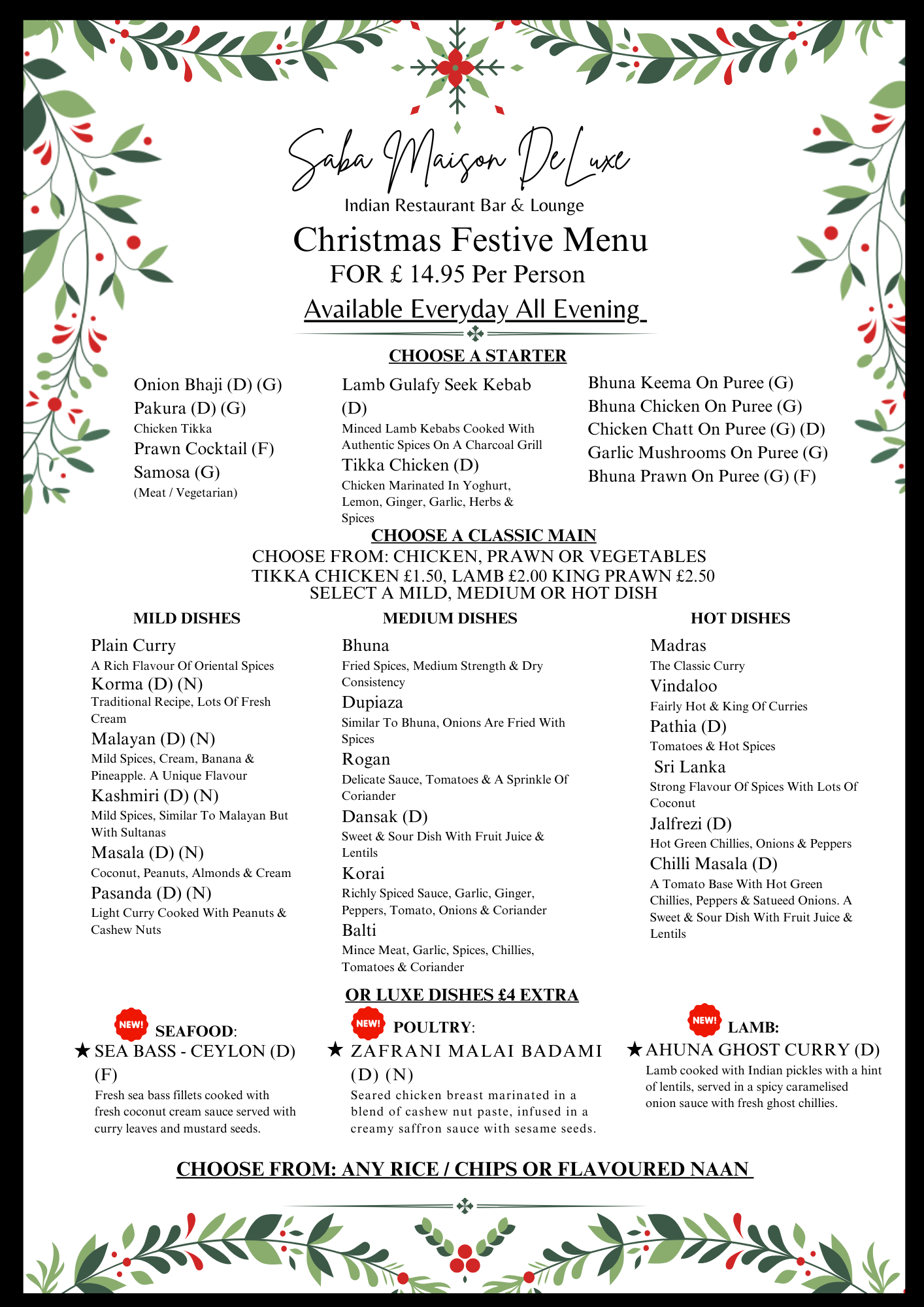 Festive Menu - Saba Maison de Luxe